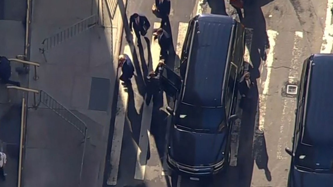 Chopper video | Trump arrives at court in New York | 11alive.com