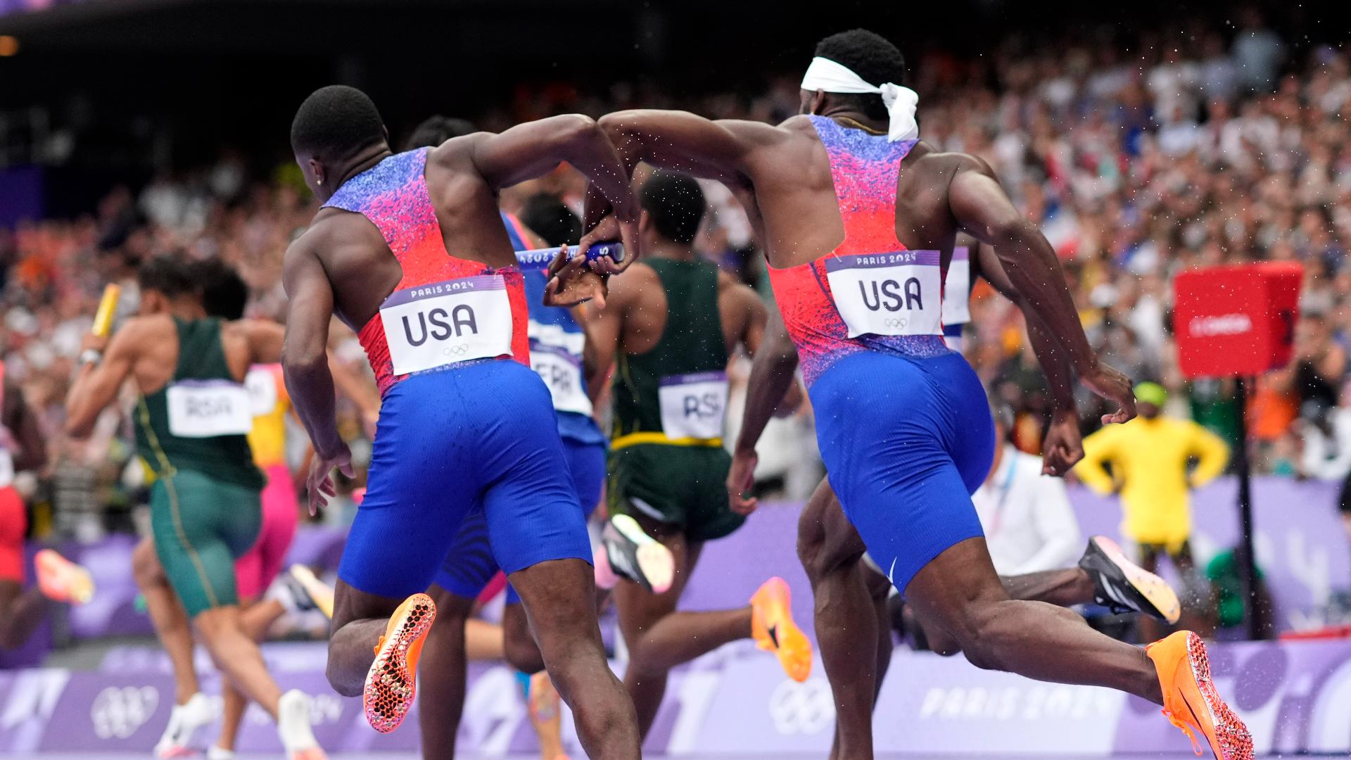 Christian Coleman Kenny Bednarek handoff fail video | 11alive.com
