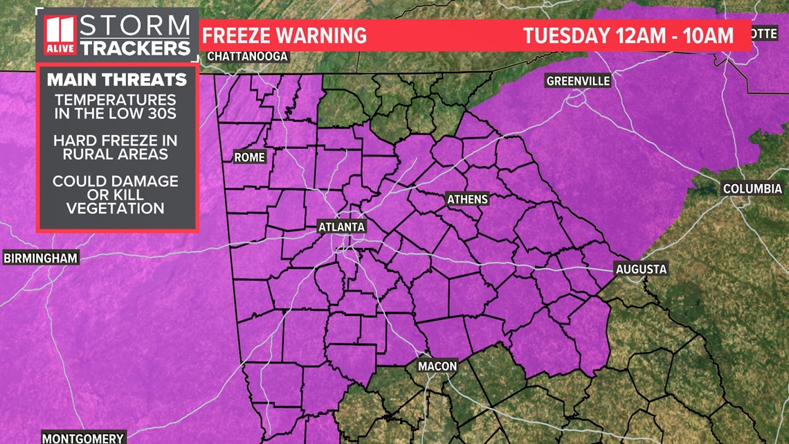 Metro Atlanta freeze watch Tuesday | Temperatures | 11alive.com