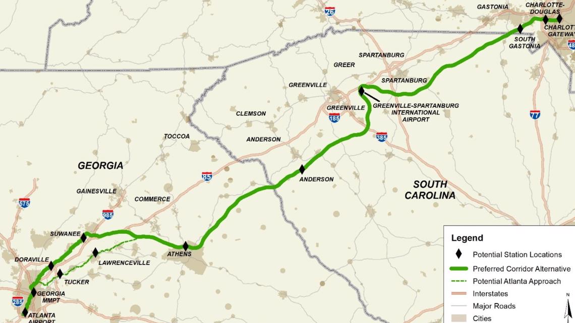 Greenfield Corridor | Atlanta to Charlotte high-speed rail route ...