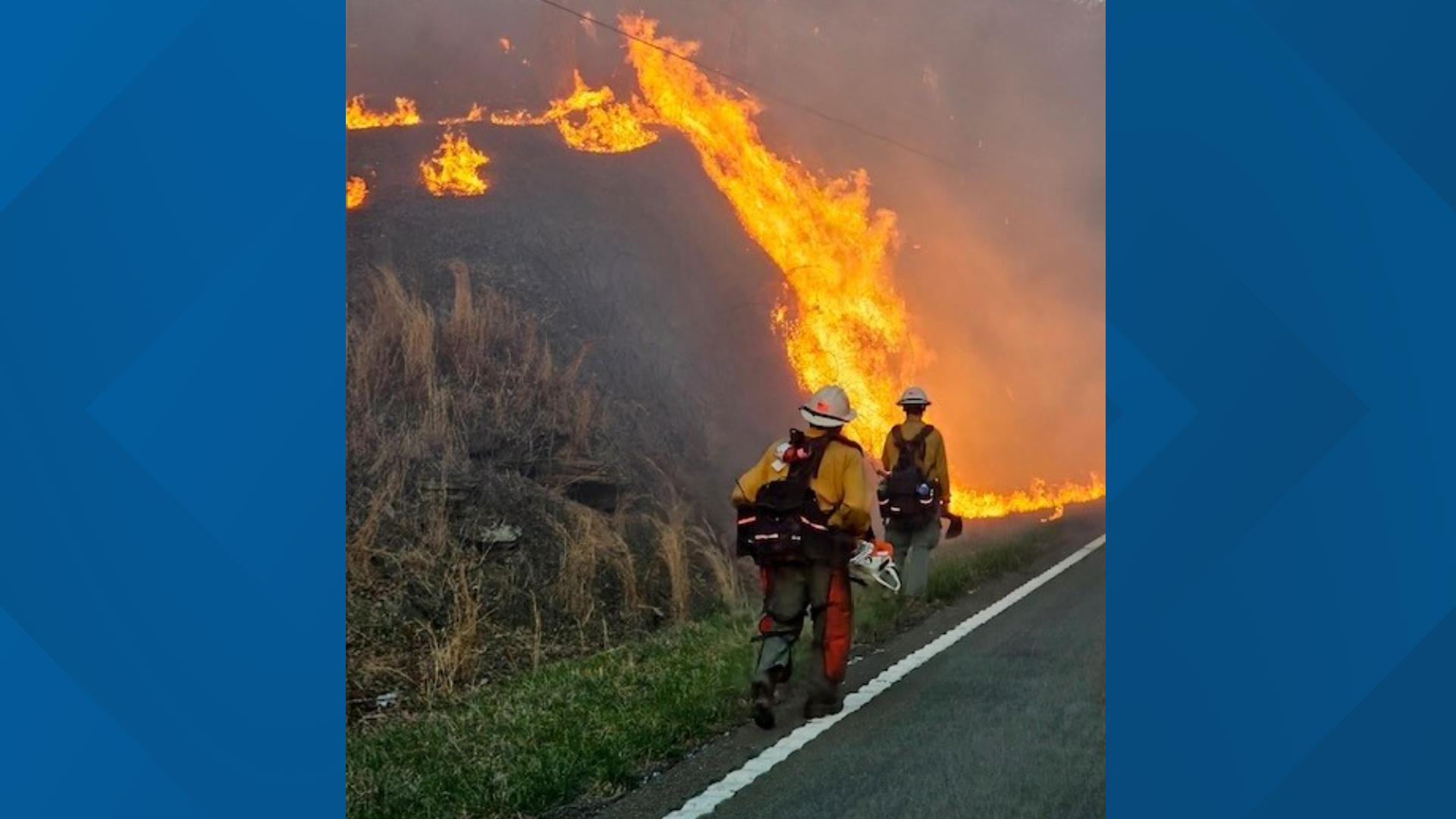 Pickens County fire crews fight Highway 136 wildfire | 11alive.com