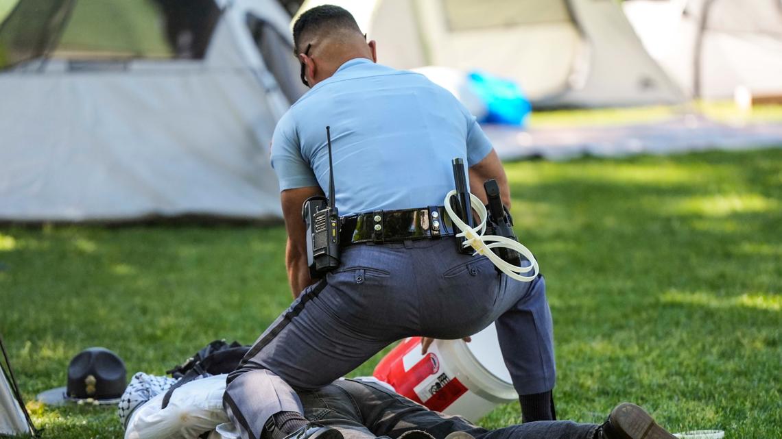 Emory University Gaza Palestine Cop City protest; police respond ...