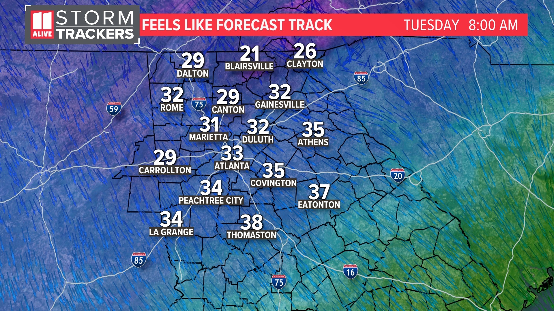 Sub-freezing wind chills arrive Tuesday morning in metro Atlanta, north ...