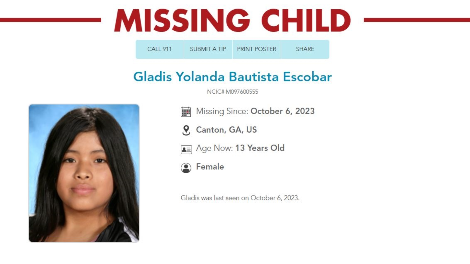 Missing Georgia 13-year old | Gladis Escobar | 11alive.com
