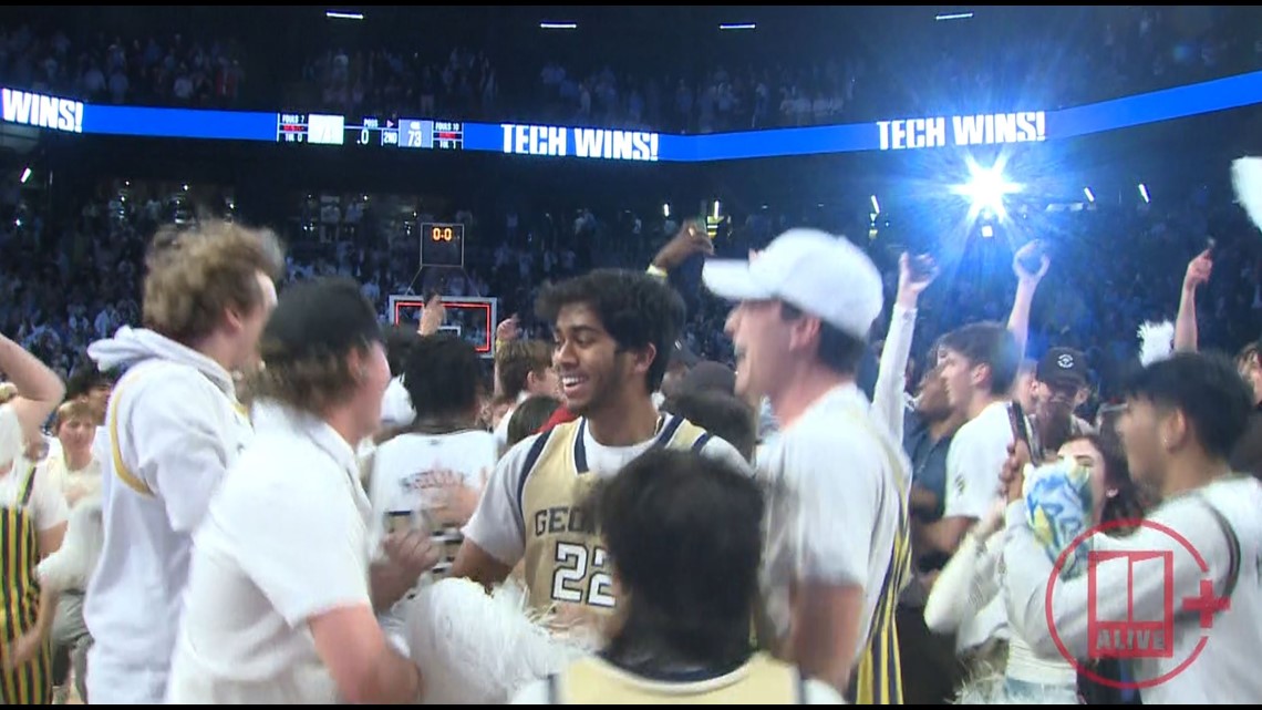 Court storm after Georgia Tech beat No. 3 North Carolina | 11alive.com