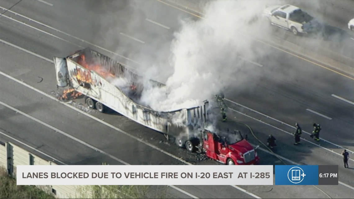 Semi-truck catches fire on I-20 East | 11alive.com