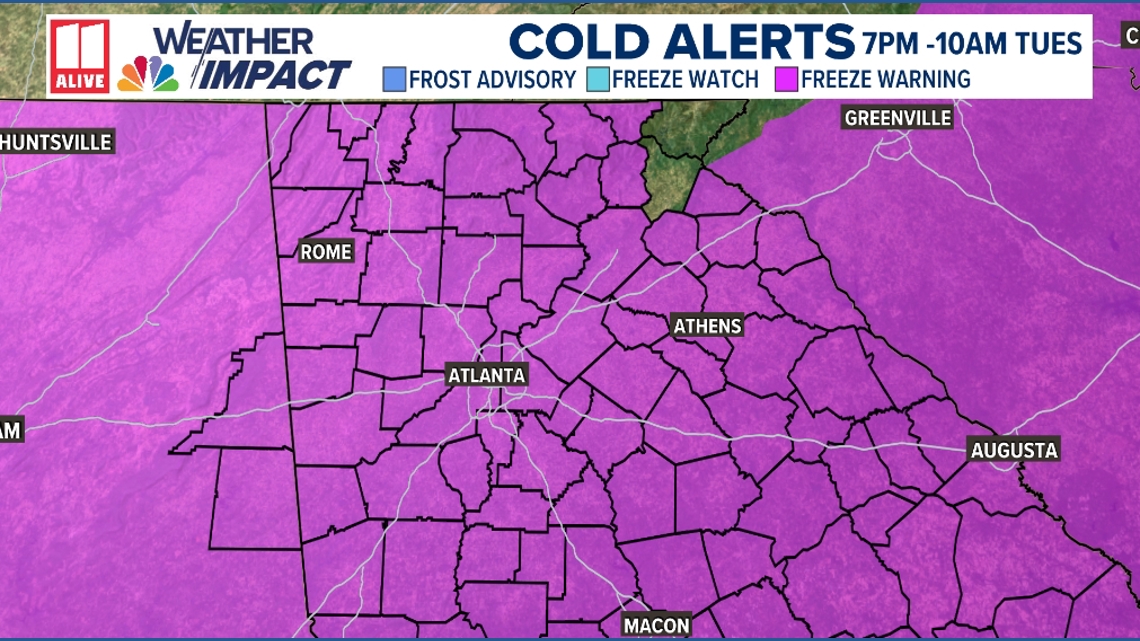 Weather Impact Alert | First freeze of season likely in metro Atlanta ...