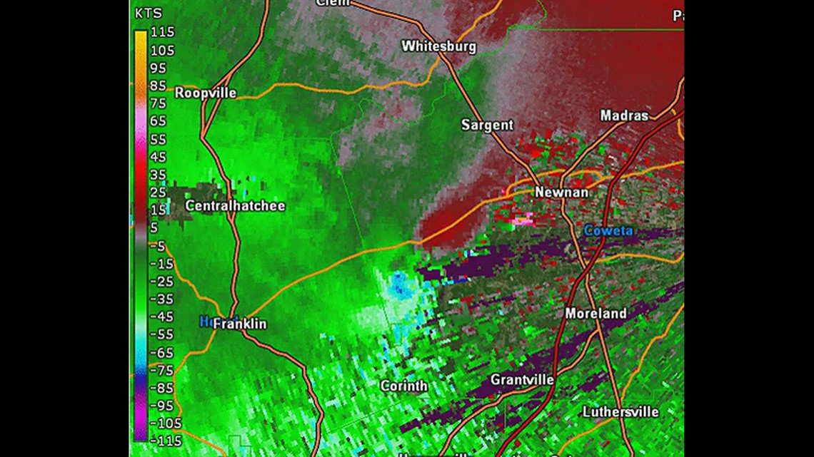 Radar Loop: Velocity Mode of Newnan Tornado | 11alive.com