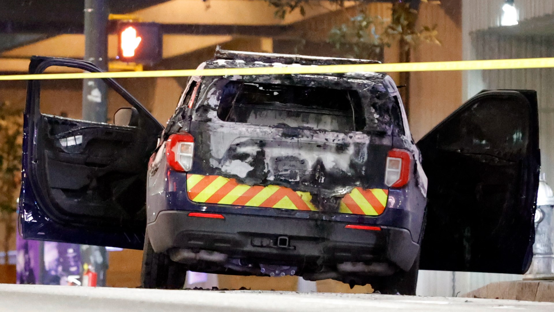 Protests in downtown Atlanta over 'Cop City' | Police car on fire ...