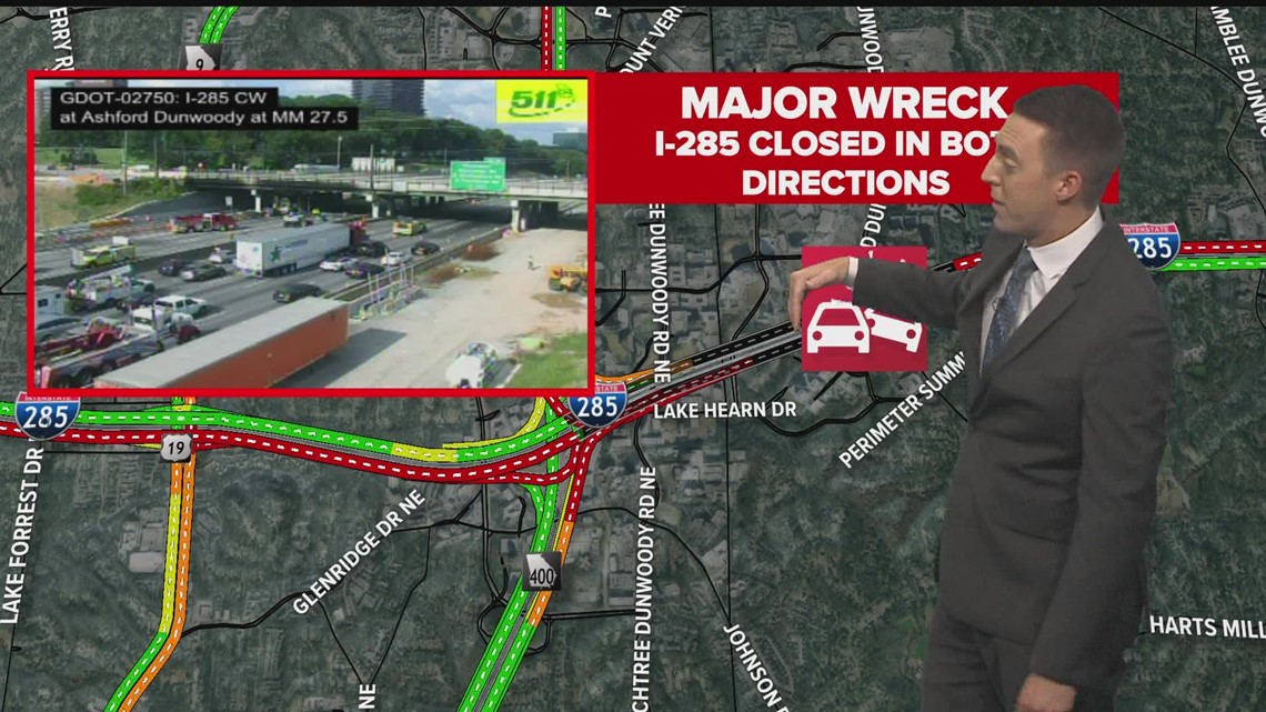Major wreck involving semi-truck closes all lanes on I-285 near Ashford ...