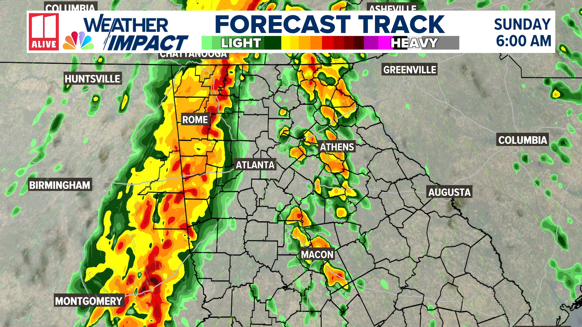 Tracking storms, heavy rain on Sunday for Atlanta, north Georgia ...
