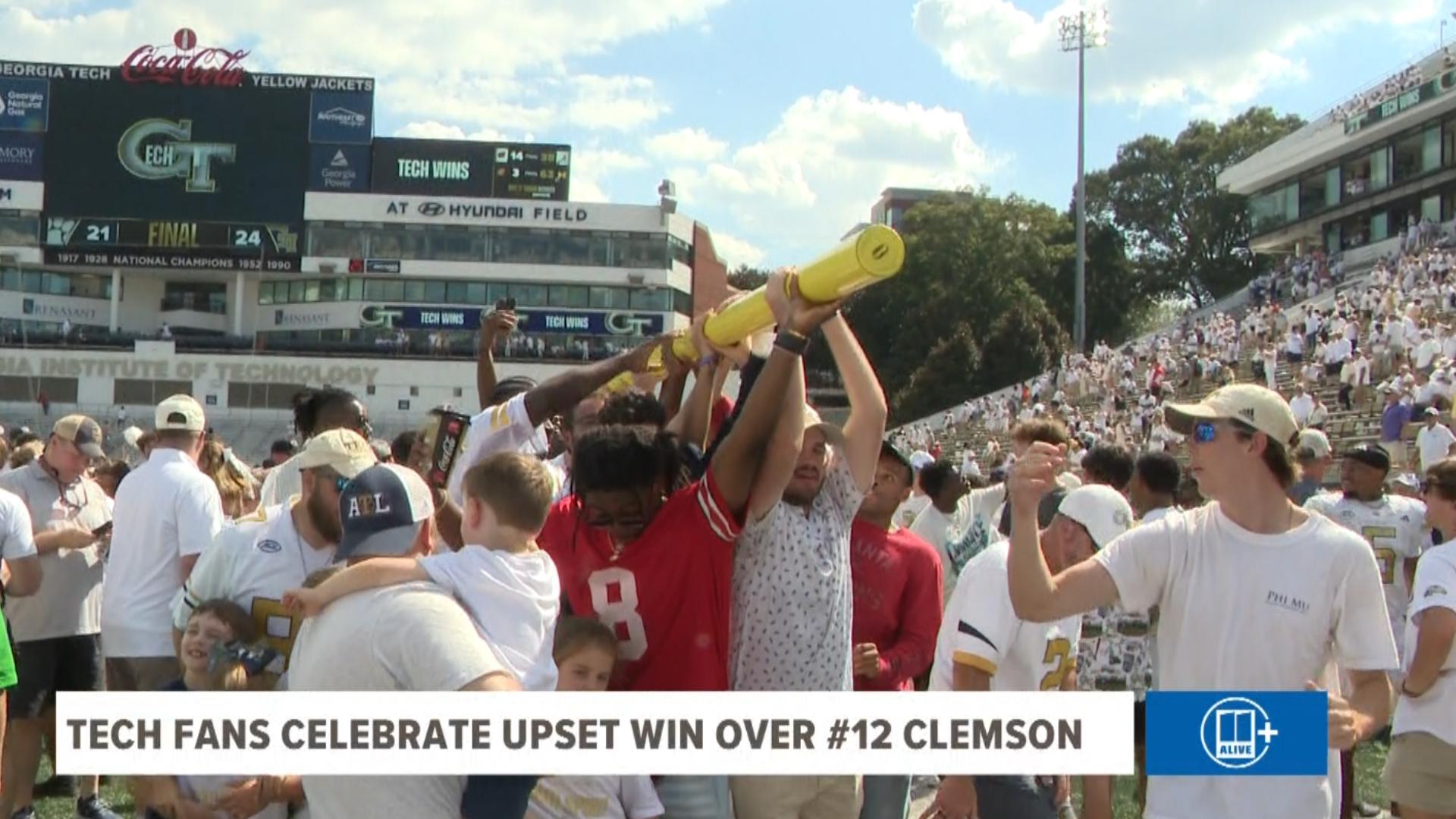 Georgia Tech fans storm field, take down field goal posts after upset over Clemson | 11alive.com
