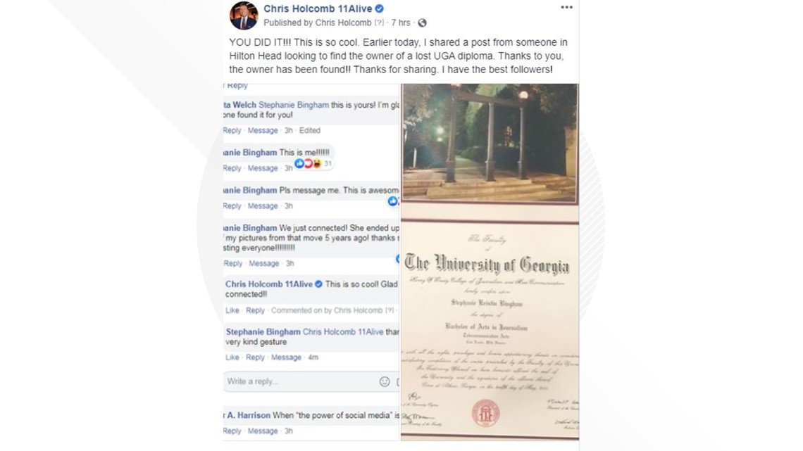 Chris Holcomb helps reunite UGA grad with lost diploma | 11alive.com