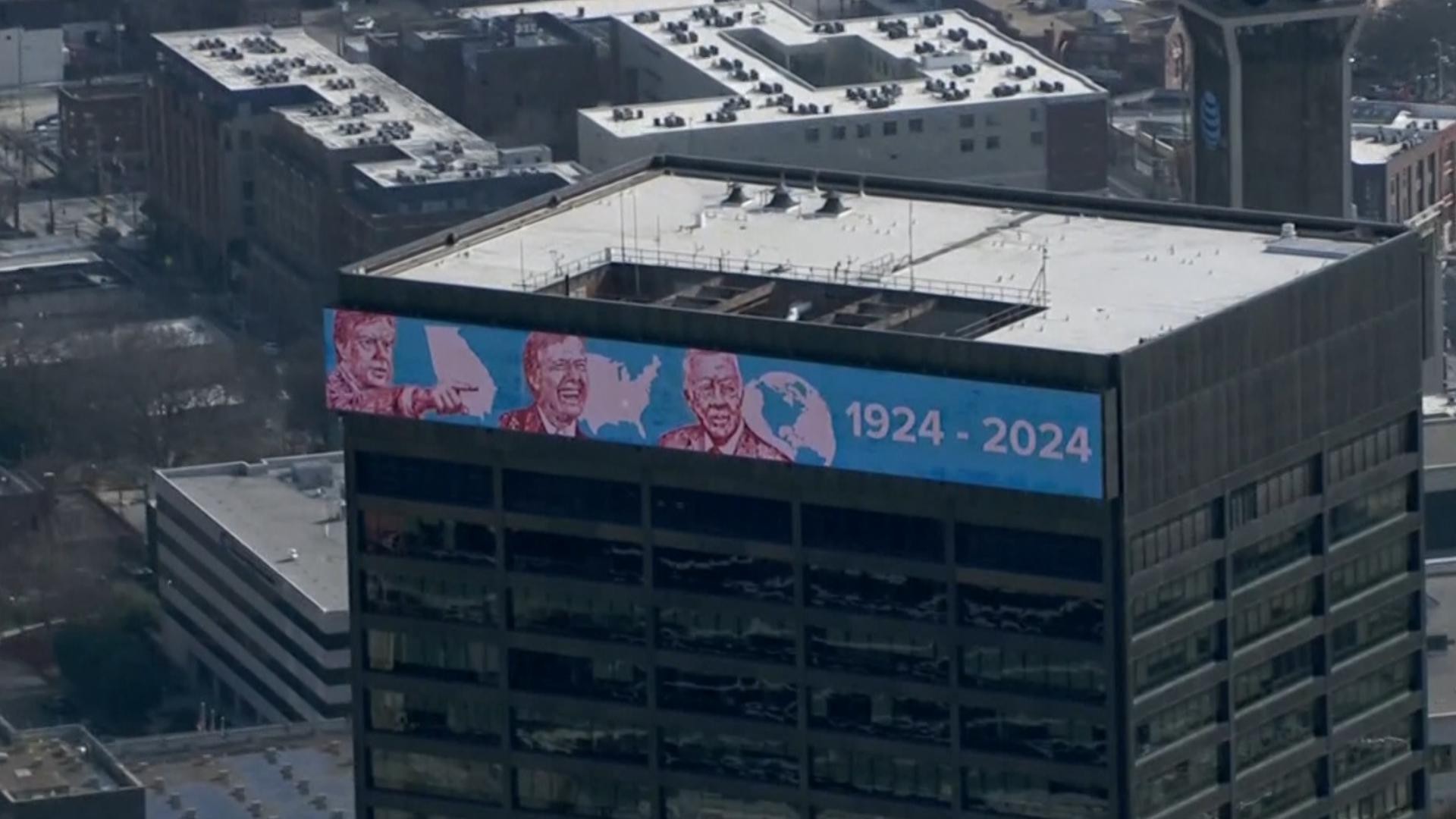 Special tribute for Jimmy Carter lights up Atlanta skyline | Aerials ...