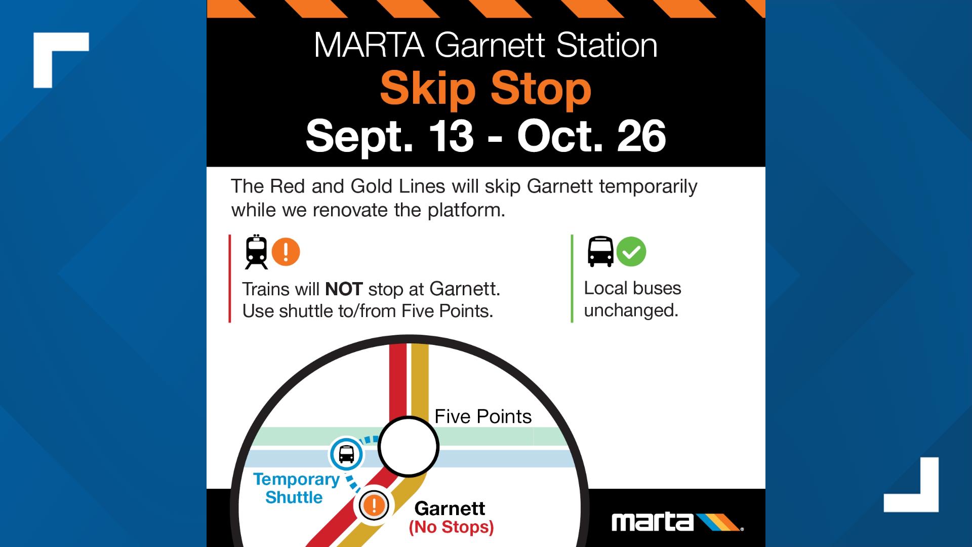 MARTA Garnett Station skip stop begins Sept. 13 through Oct. 26 ...