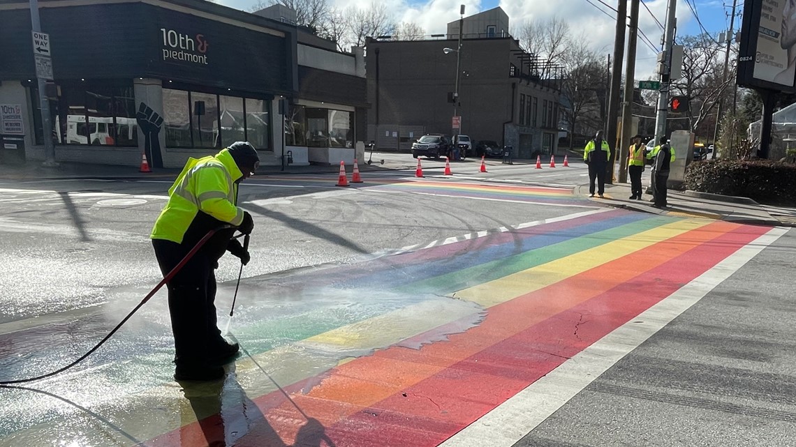 Rainbow crosswalks damaged in Midtown Atlanta again | 11alive.com